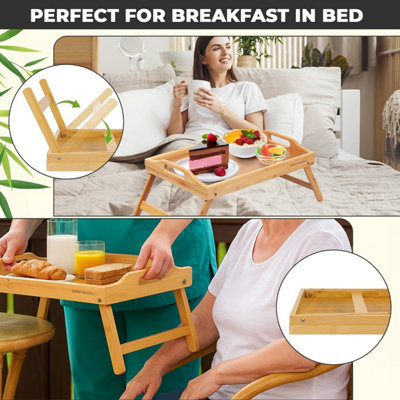 Bamboo Food Serving TV Tray with Handles Portble and Folding Legs ...
