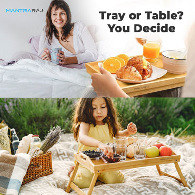 Bamboo Food Serving TV Tray with Handles Portble and Folding Legs ...