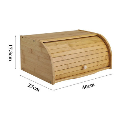 Bamboo Roll Top Bread Bin 40x27x17cm Kitchen Loaf Storage Box
