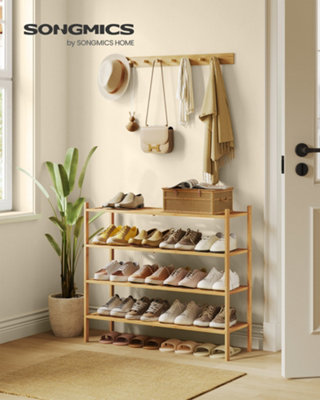 Bamboo Shoe Rack, 4-Tier Stackable Space-Saving Storage Shelf for ...