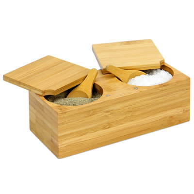 Bamboo Spice Salt & Pepper Box (with 2 spoons)