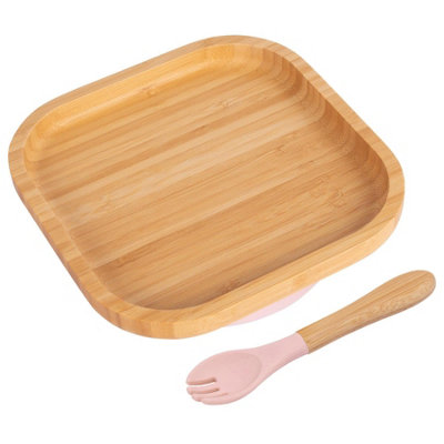 Bamboo Square Baby Weaning Plate & Fork Set