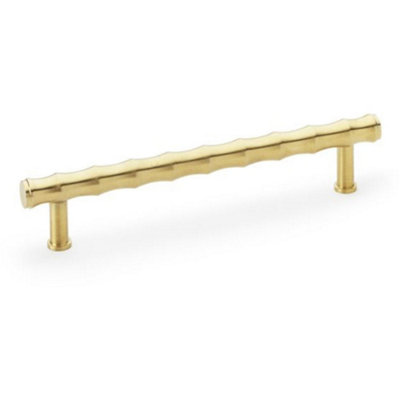 Bamboo T Bar Pull Handle - Satin Brass 160mm Centres SOLID BRASS Drawer Door