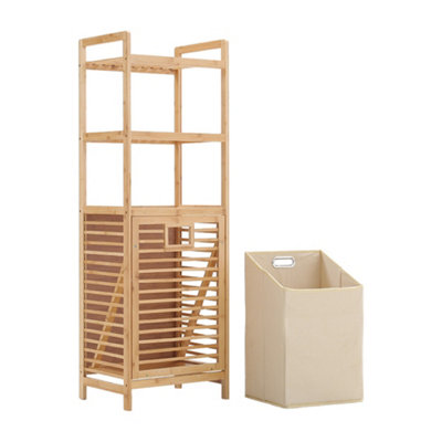 Bamboo Tilt Out Laundry Cabinet Hamper Basket with Liner Bag and 3 ...