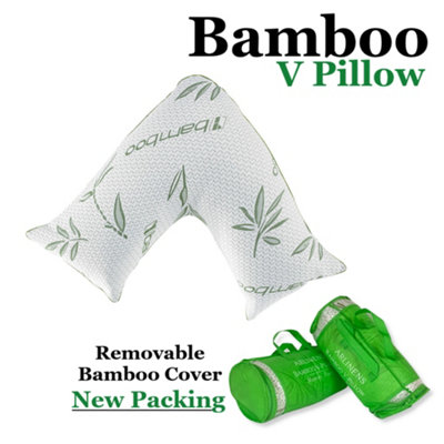 Bamboo V Shaped Pillow Memory Foam Filled Orthopedic Back Neck ...