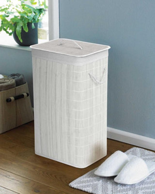 Bamboo White Laundry Hamper Bin | DIY at B&Q