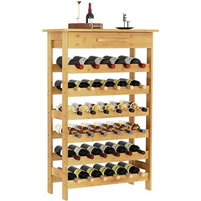 Bamboo Wine Rack with Drawer, 6-Tier 35 Bottles Storage Display Shelves ...