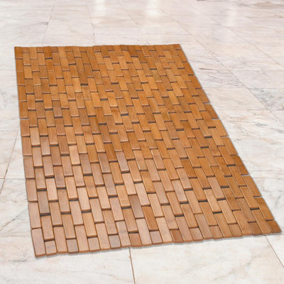 Bamboo Wood Bathmat with Anti-Slip Backing - Comfortable Massaging ...