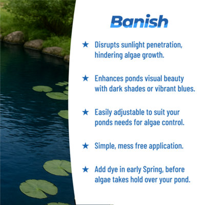 Banish Blue Pond Dye 100ml Water Colour Algae Control Reduce Greenwater ...