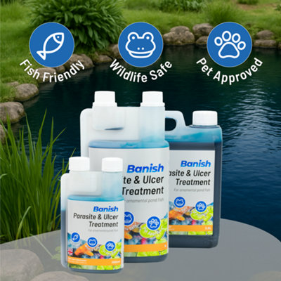 Banish Parasite Ulcer & Whitespot Pond Fish Treatment 2.5L Medicine for ...