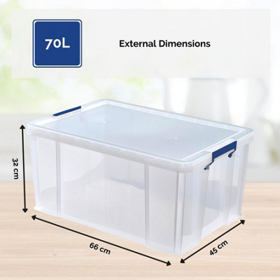 BANKERS BOX 70L Clear Plastic Storage Box with Lid Super Strong Plastic Box 300 x 480 x 385mm
