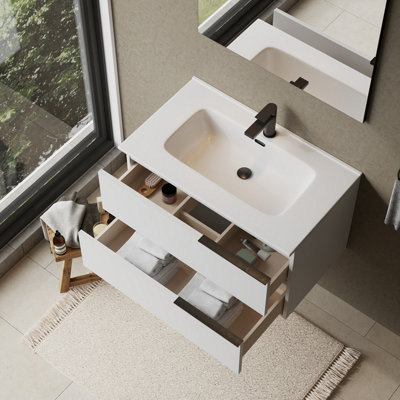Banyetti Celtic 800mm Wall Hung Bathroom Vanity Unit with Athena Basin ...