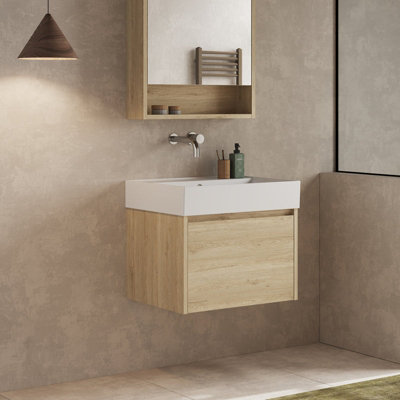 Banyetti Mino 600mm Wall Hung Vanity Unit with Veneto 0 Tap Hole Basin ...