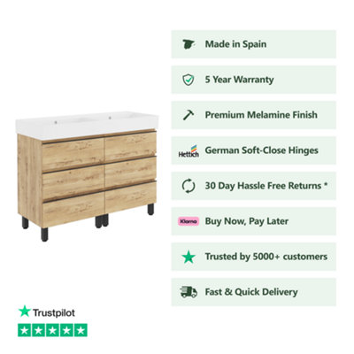 Banyetti Vatilla 1200mm Floorstanding Vanity Unit with Veneto No Tap ...
