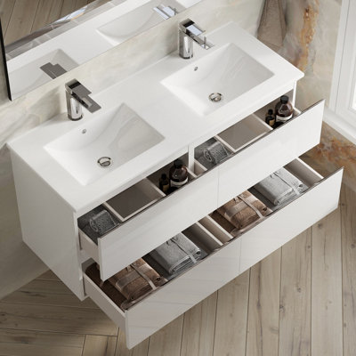 Banyetti Vatilla 1200mm Wall Hung Vanity Unit with Chrome Handles ...