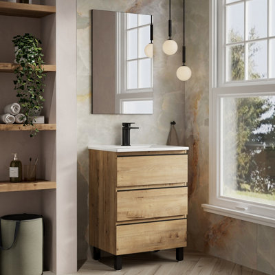 Banyetti Vatilla 600mm Floorstanding Basin with Matt Black Handles ...