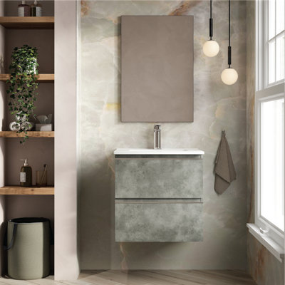 Banyetti Vatilla 600mm Wall Hung Vanity Unit with Lira Basin - Cemento Grey