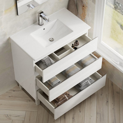 Banyetti Vatilla 800mm Floorstanding Basin Unit with Chrome Handles ...