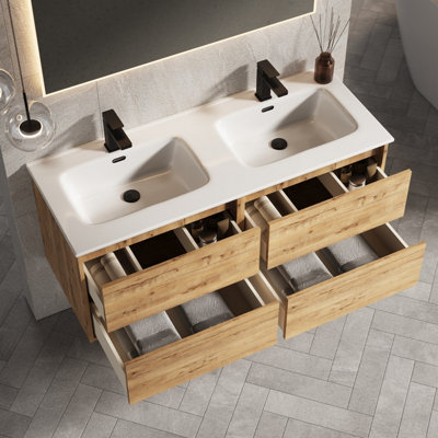 Banyetti Venti 1200mm Wall Hung Vanity Unit with Athena Basin - Ostippo Oak