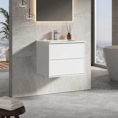 Banyetti Venti 600mm Wall Hung Vanity Unit with Basin - Matt White