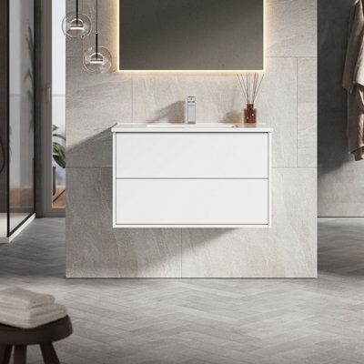 Banyetti Venti 800mm Wall Hung Vanity Unit with Basin - Matt White