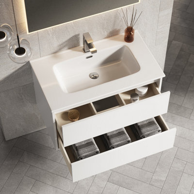 Banyetti Venti 800mm Wall Hung Vanity Unit with Basin - Matt White