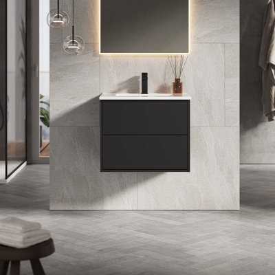 Banyetti Venti Noir 600mm Wall Hung Vanity Unit with Basin - Matt Black