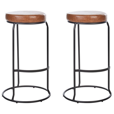 Bar Chair Set of 2 Faux Leather Brown MILROY | DIY at B&Q