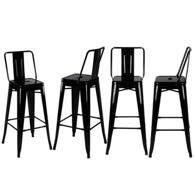 Bar Stool Set of 4 Black Metal Frame Industrial Style High Chair Bar Stools