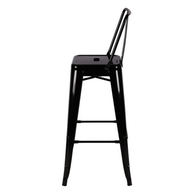 Bar Stool Set of 4 Black Metal Frame Industrial Style High Chair Bar Stools