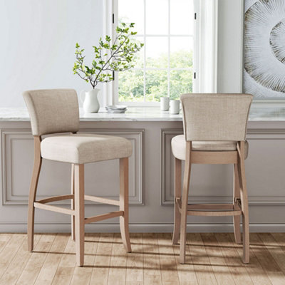 Bar Stools Set of 2 Beige Linen Bar Stools Chair Height for Kitchen ...
