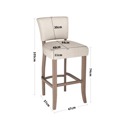 Bar Stools Set of 2 Beige Linen Bar Stools Chair Height for Kitchen Island Cafe