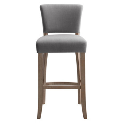 Bar Stools Set of 2 Light Grey Modern Linen Bar Stools with Wood Legs