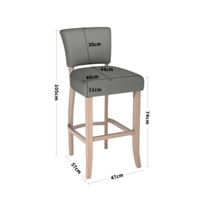 Bar Stools Set of 2 Light Grey Modern Linen Bar Stools with Wood Legs