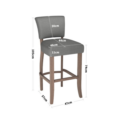Bar Stools Set of 2 Light Grey Modern Linen Bar Stools with Wood Legs