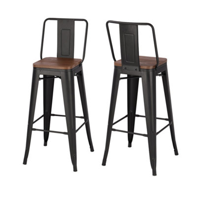 Bar Stools Set of 2 Metal Frame Matte Texture Industrial Style High ...