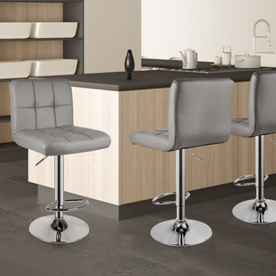 Bar Stools Set of 2 PU Leather with Backrest Height Adjustable Swivel ...