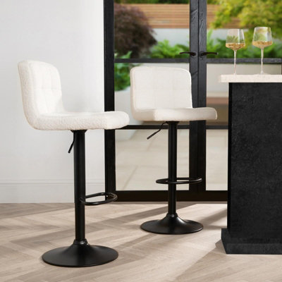 Bar Stools x 2 Backs Kitchen Chair Swivel Breakfast Boucle Pub Seat ...