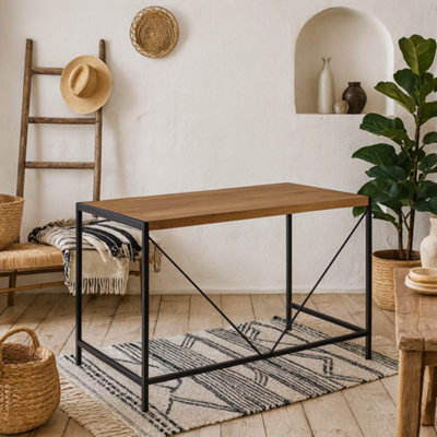 Barbados Natural Oak-Effect Office Desk with Black Metal Base ...
