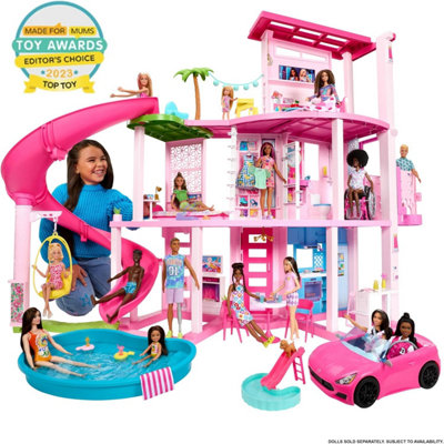 Barbie Dreamhouse 3 Storey Barbie House with 10 Play Areas Including Pool Slide Elevator 75 Doll Accessories Toy Puppy