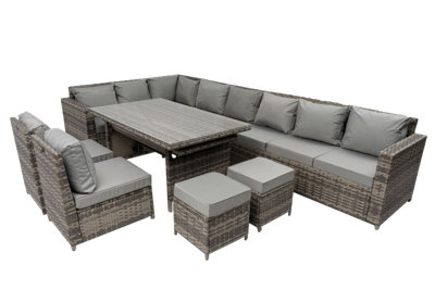 BARCELONA 12 SEATER RATTAN GARDEN FURNITURE DINING SET WITH EXTENDING TABLE