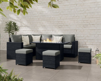 Barcelona Black Rattan Garden Furniture 9 Seater Corner Sofa Set With ...