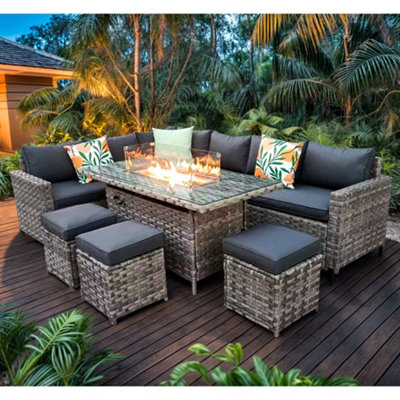 Barcelona Grey Rattan Garden Furniture 9 Seater Corner Sofa Set with ...