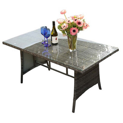 Barcelona Rattan 9 Seater Outdoor Corner Garden Dining Table Stool Sofa Set Grey