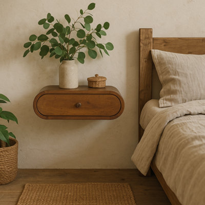 Bardolino Chestnut Wall-Mounted Bedside Table with Round Drawer