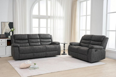 Bari 3+2 Recline Sofa Set Faux Suede Grey