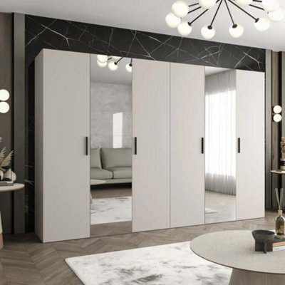 Bari II Hinged Door Wardrobe 300cm in Cashmere - Tranquil, Mirrored ...
