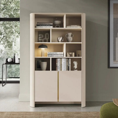 Bari Tall Bookcase 103cm in Cashmere - Modern Family Bookcase with Push ...