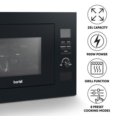 Baridi 25L Integrated Microwave Oven/ Grill, 900W, Touch Controls ...