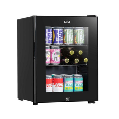 Baridi 40L Drinks Mini Fridge with LED Light, Black and Glass Door - DH98